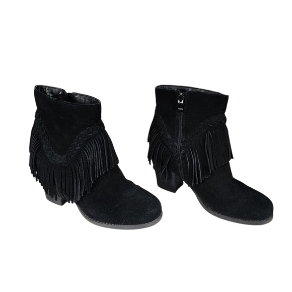 Sbicca | Shoes | Sbicca Ankle Boots 6 Women Black Suede Leather Fringe ...